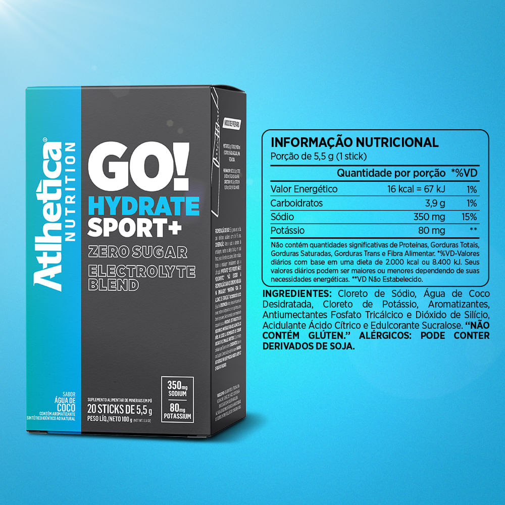 Go! Hydrate Sport Isotônico + 20 Sticks Atlhetica Nutrition 5,5g ...