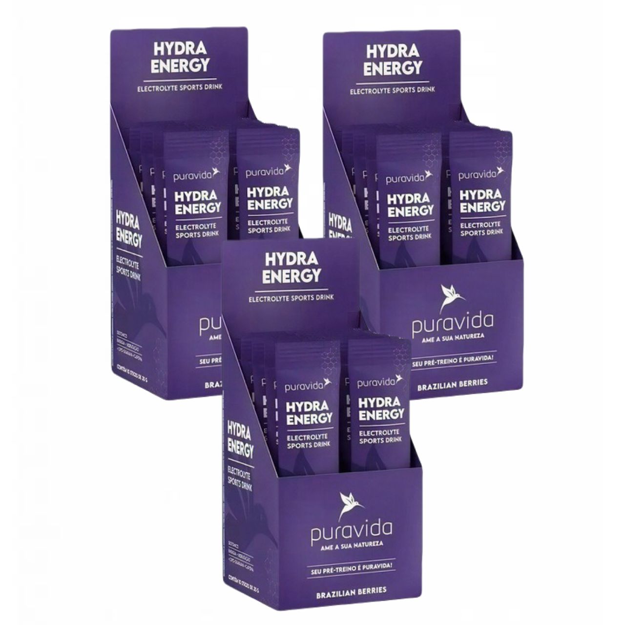 3x Hydra Energy Eletrólitos- Berries- Box C/10 Un - Puravida Brazilian ...