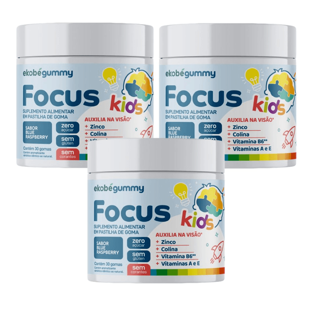 3x Focus Kids Gummy Sabor Blue Raspberry 30 Gomas - Panvel Farmácias