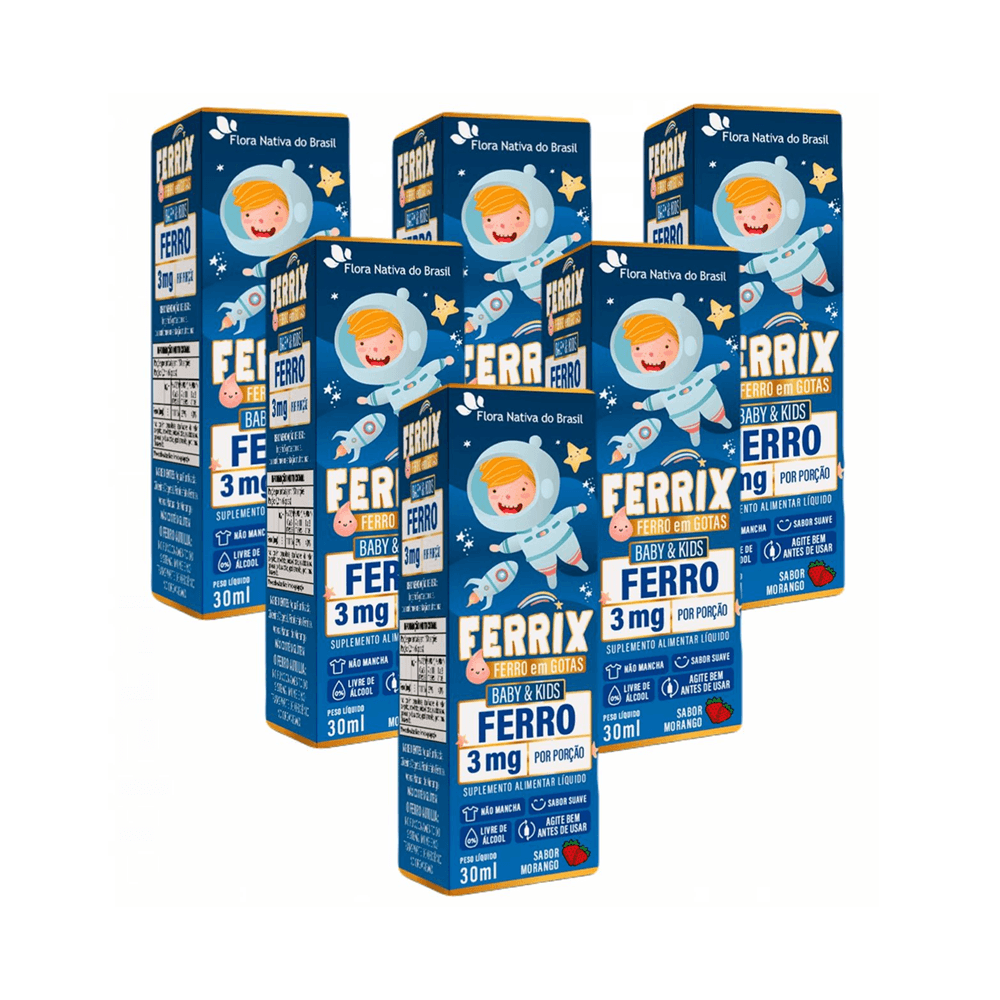 6x Ferrix Ferro Em Gotas Kids Flora Nativa Morango 30ml - Panvel Farmácias